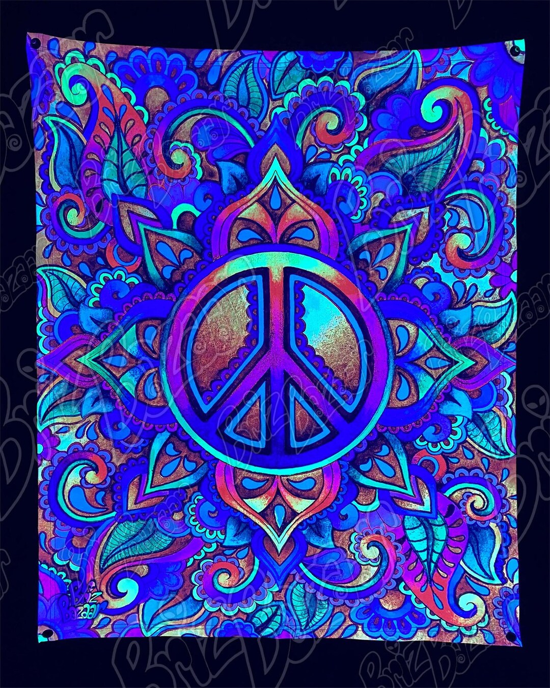 Blacklight Reactive Peace Sign Art / UV Reactive Wall Art / Trippy Wall ...