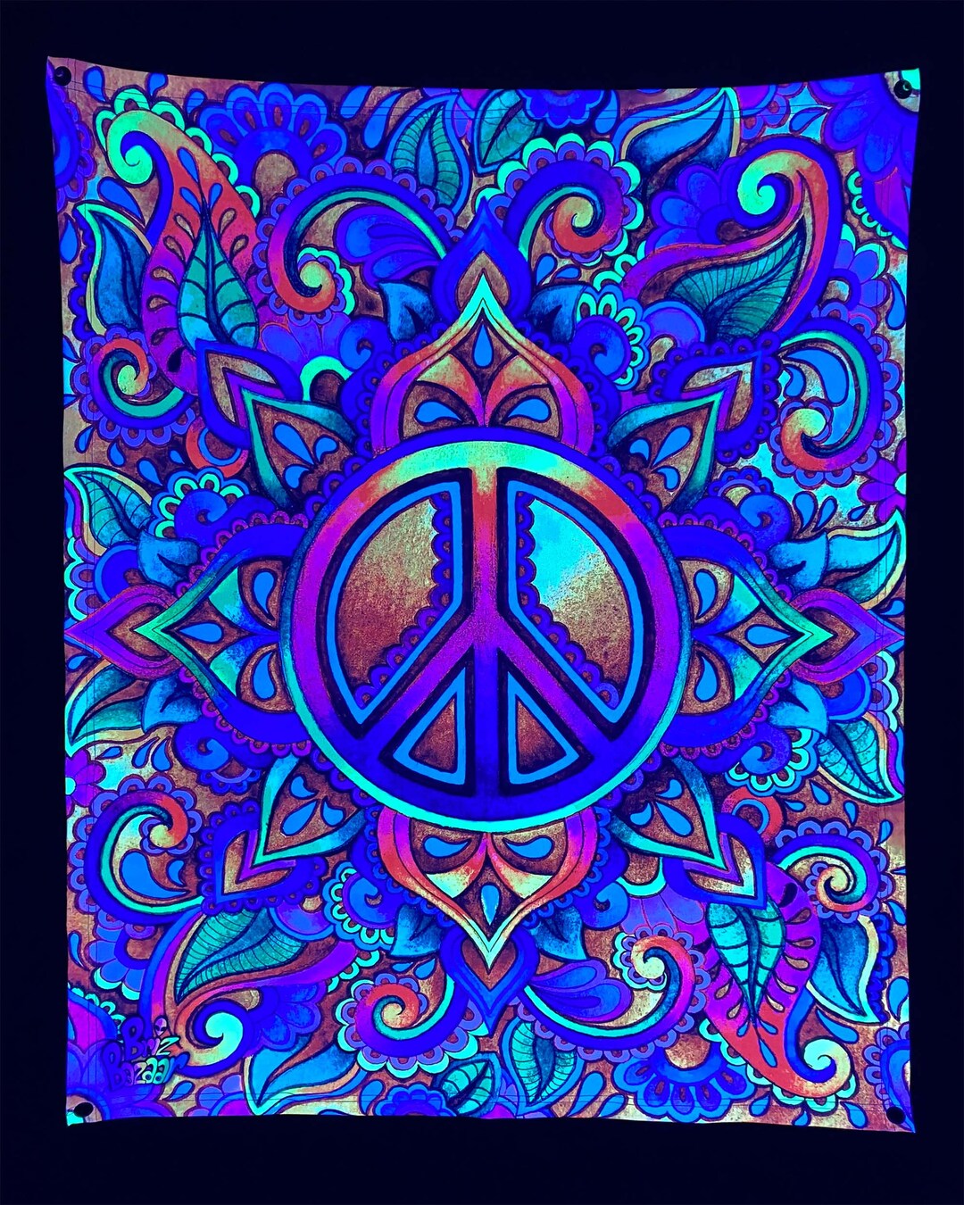 Blacklight Reactive Peace Sign Art / UV Reactive Wall Art / - Etsy