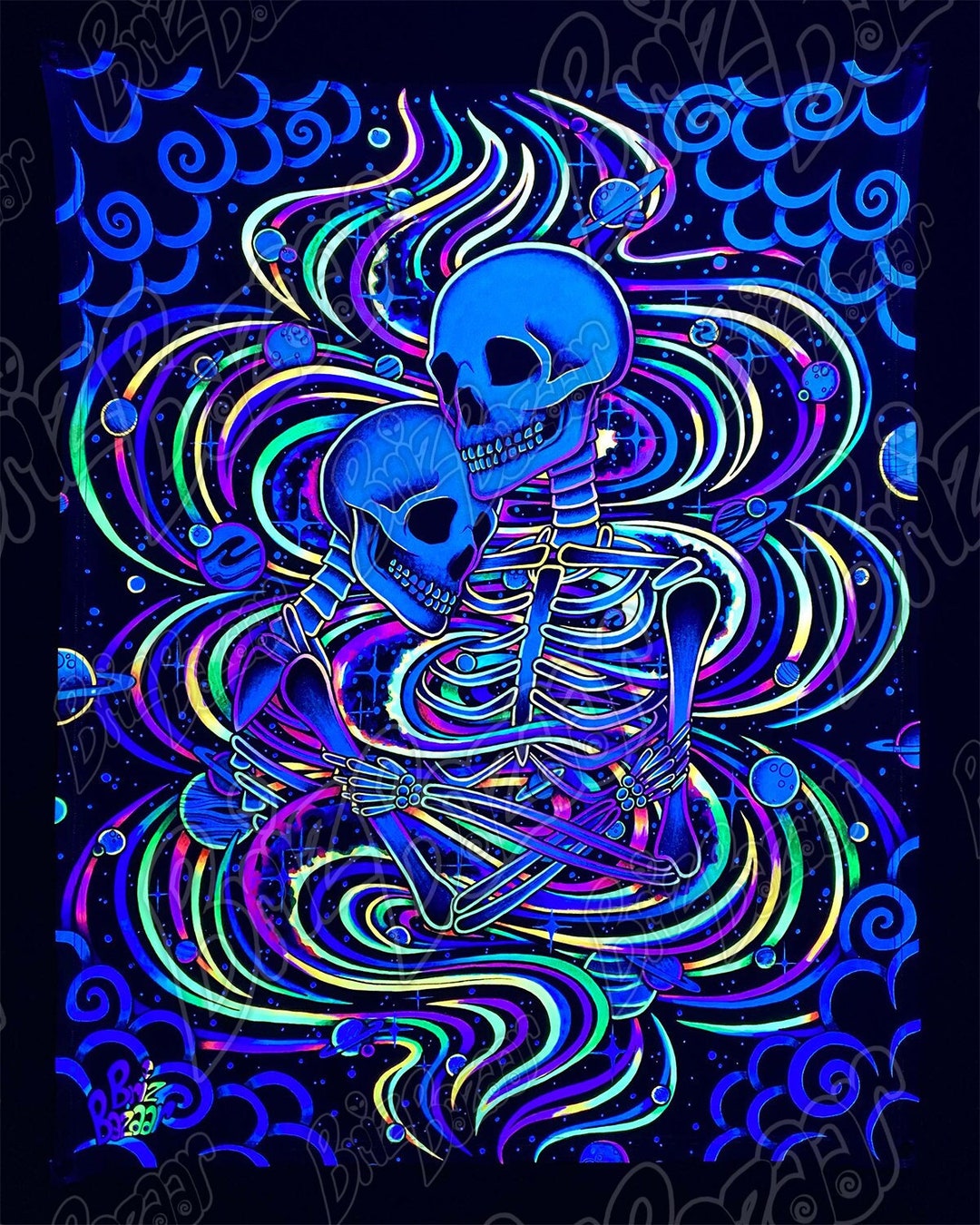 Blacklight Reactive Tapestry / UV Reactive Tapestry of Cosmic Lovers ...
