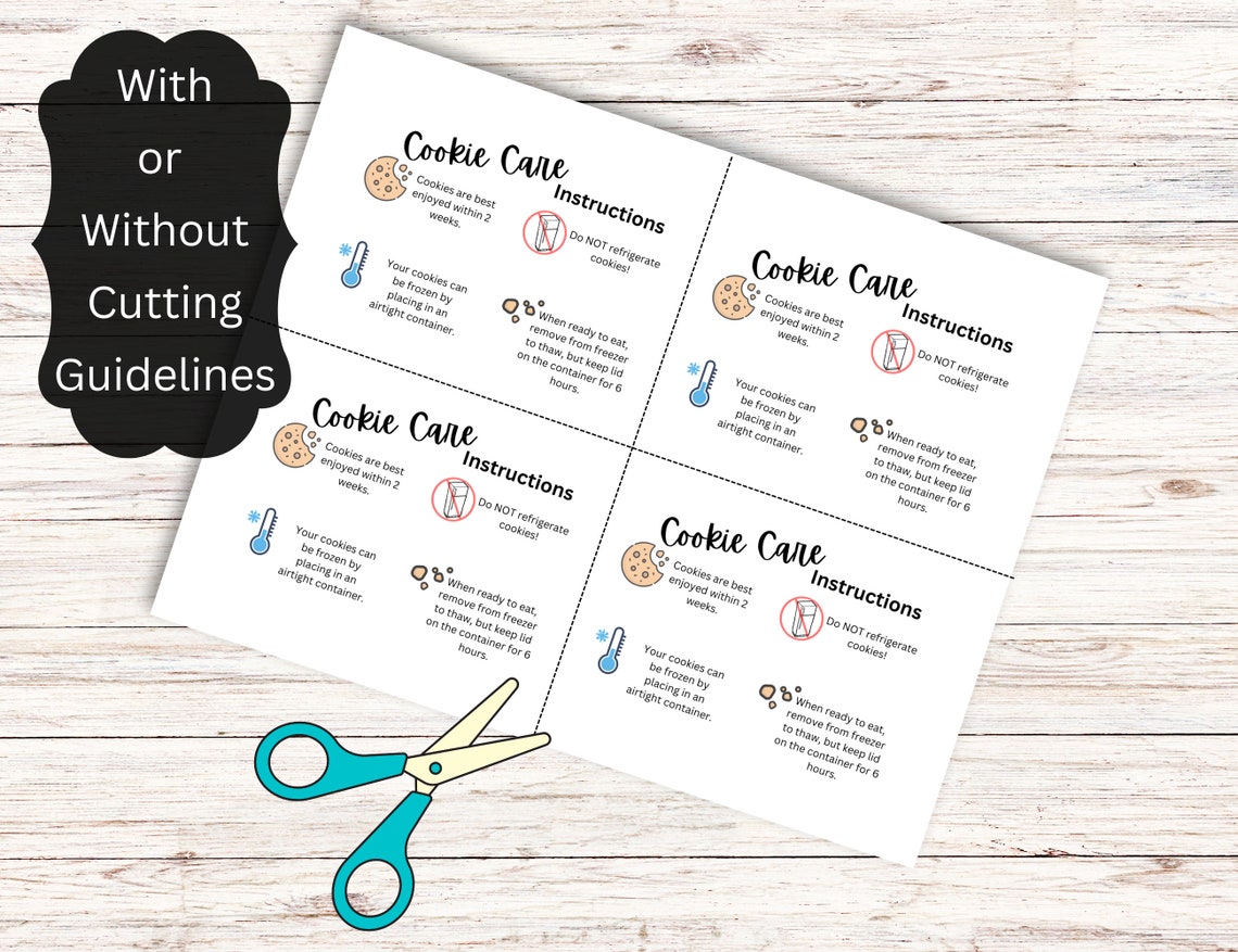 Cookie Care Card Instructions 3.5x5 Printable Digital Download Cookie ...