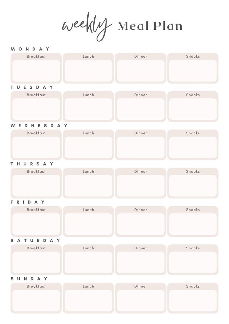 Meal Planner Printable, Weekly Food Diary, Meal Tracker, Food Journal ...