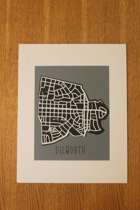 Dilworth Cut Map Charlotte NC Neighborhood | Etsy