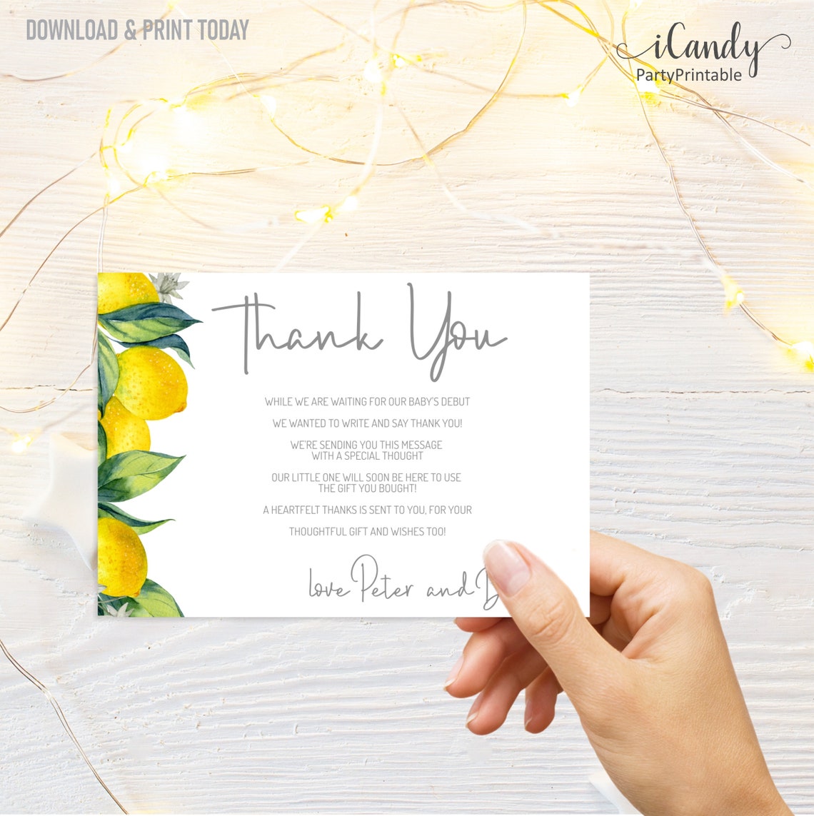 Lemon Thank You Card Lemon Baby Shower Blank Thank You Card - Etsy