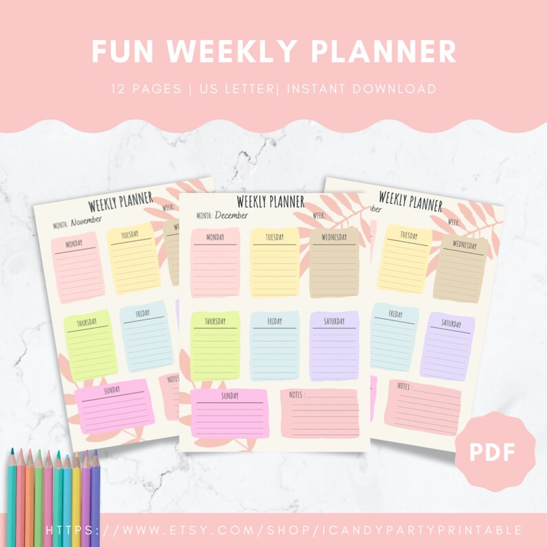 Weekly Planner Printable Weekly Schedule Week at a Glance - Etsy