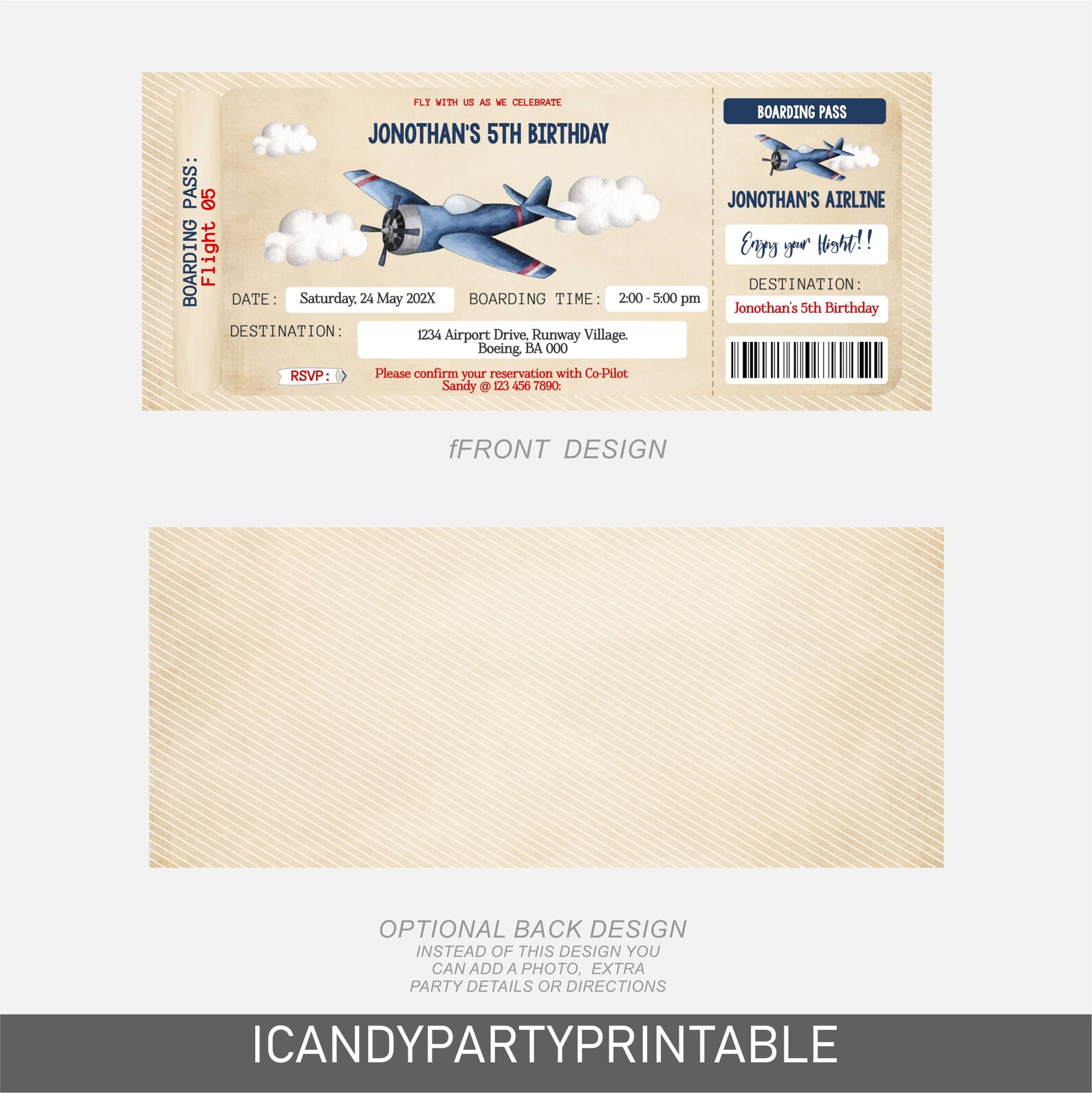 Airplane Ticket Birthday Invitation, Airplane Invitation for Boy ...