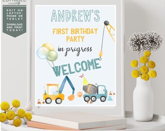 EDITABLE Construction Birthday Party Signs, Dump Truck Welcome Sign ...