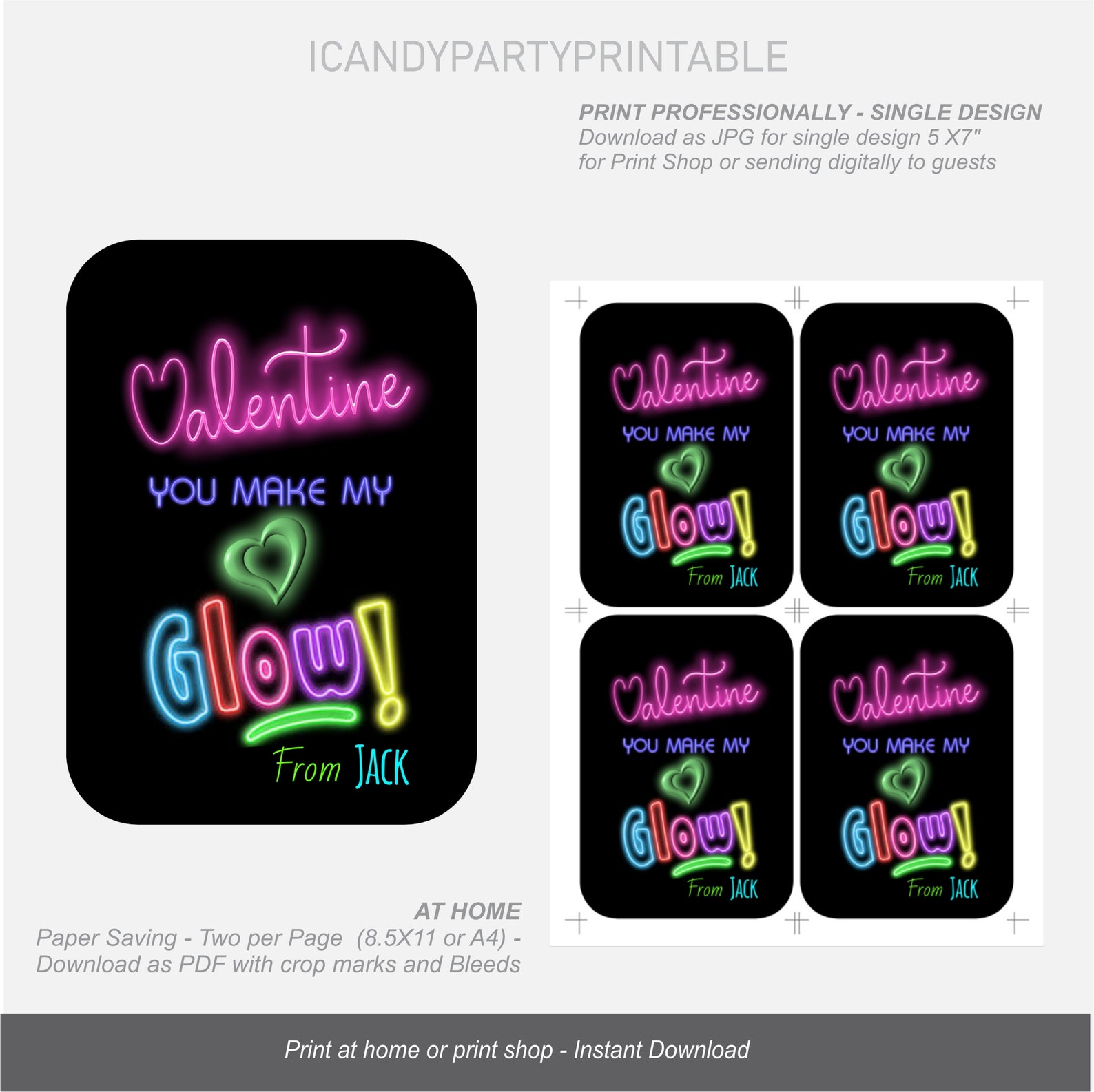 Valentines Day Glow Stick Gift Tag Classroom Valentines You | Etsy