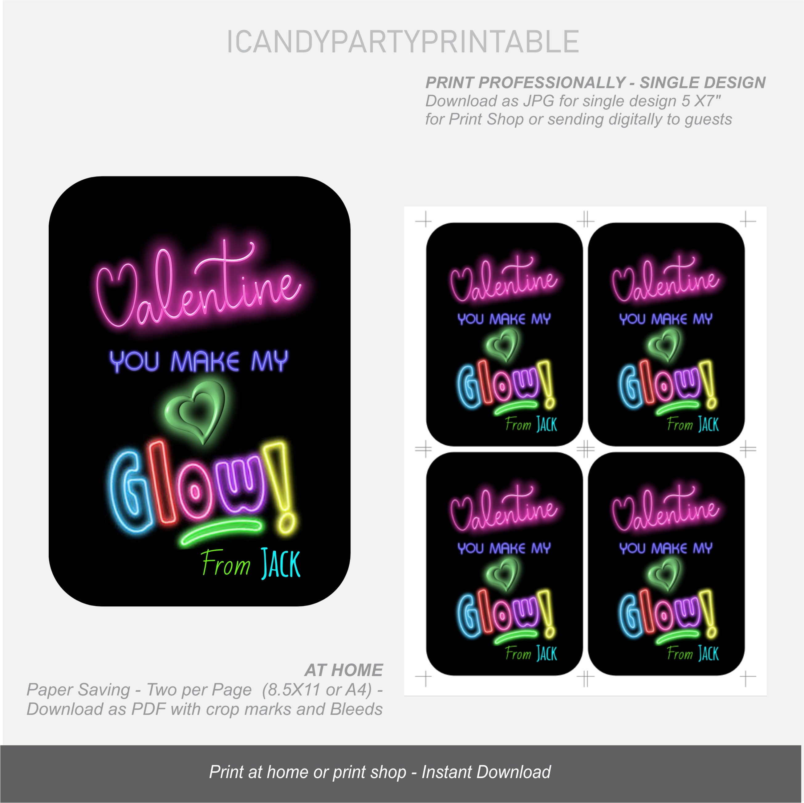 Valentines Day Glow Stick Gift Tag Classroom Valentines | Etsy