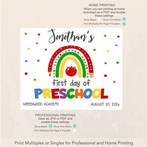Rainbow First Day of School Sign, Last Day of Preschool Sign, Back to ...