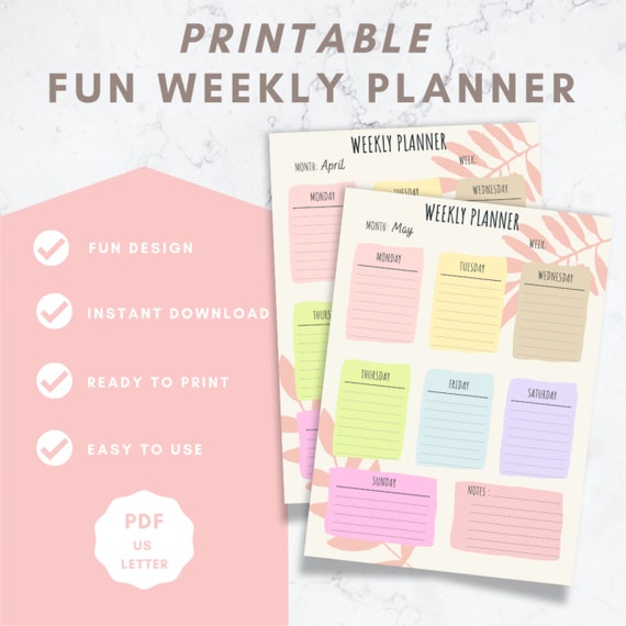 Weekly Planner Printable, Weekly Schedule, Week At a Glance, Weekly ...