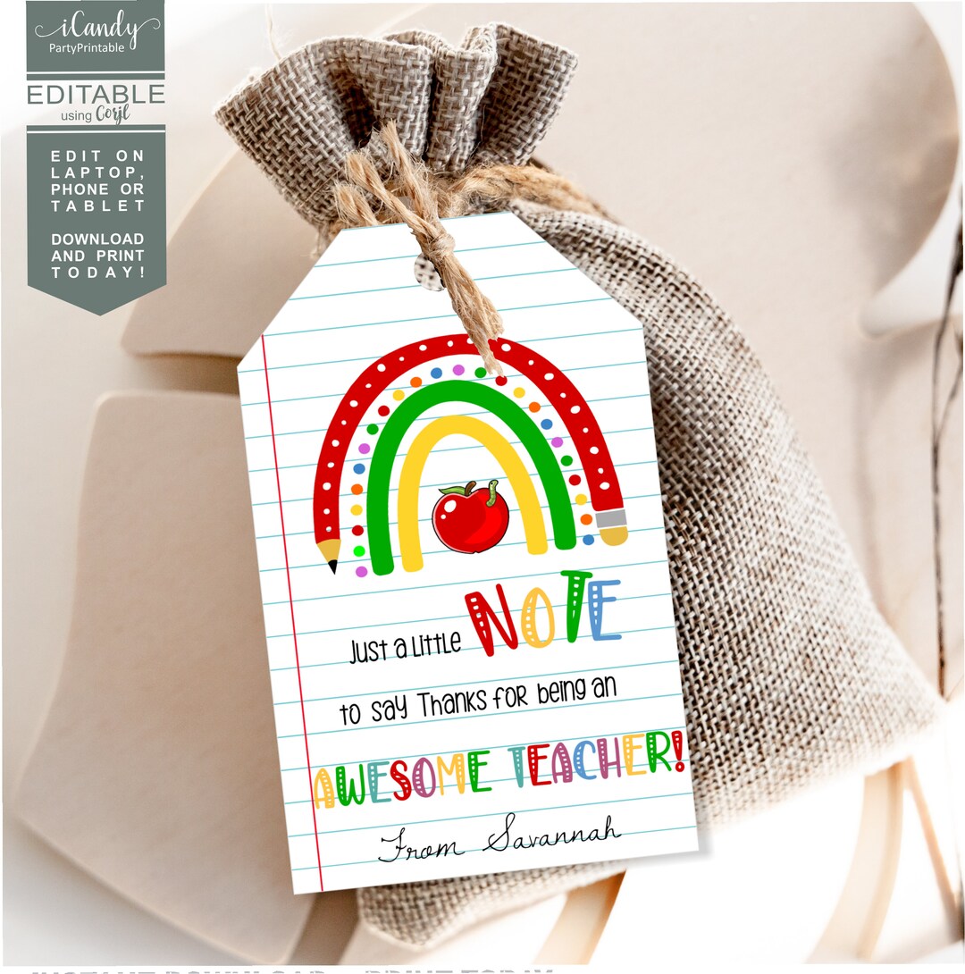 Editable Teacher Appreciation Gift Tags for the End of Year, Rainbow ...