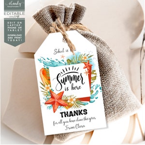 Summer Teacher Appreciation Gift Tag Template, Summer is Here, Editable ...