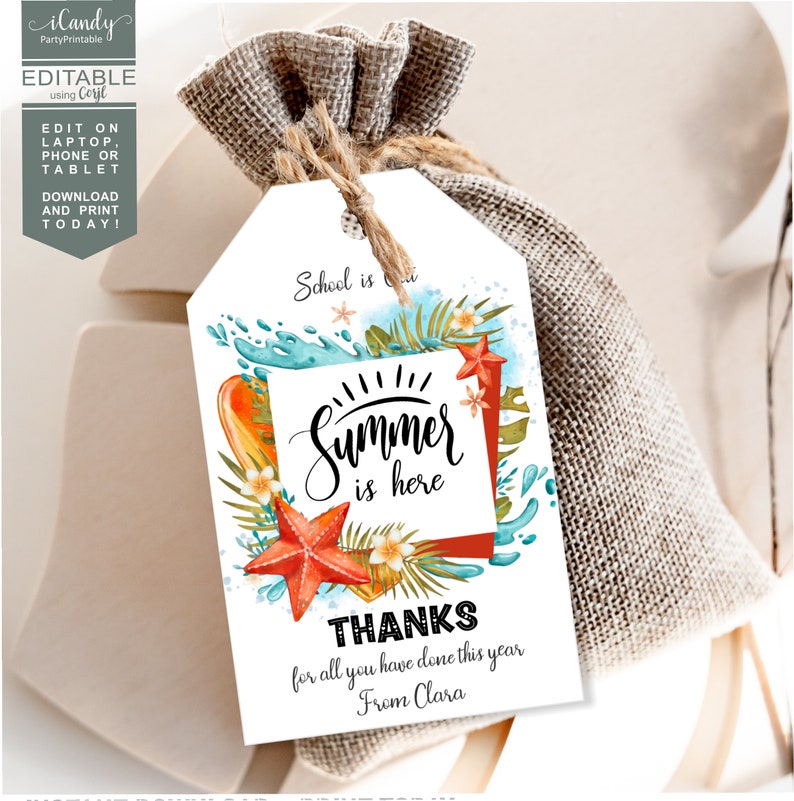 Summer Teacher Appreciation Gift Tag Template Summer is Here - Etsy