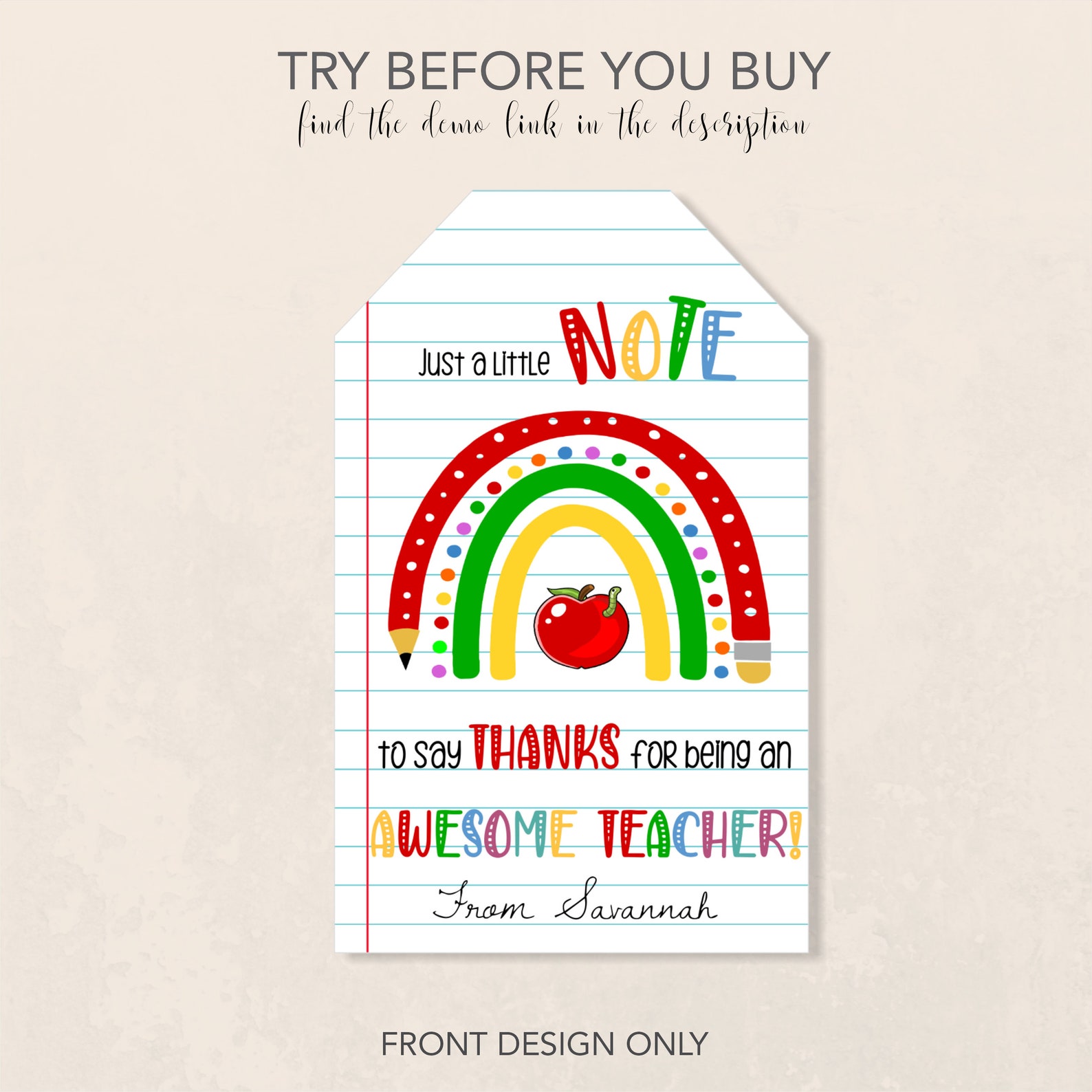 Editable End of School Year Teacher Appreciation Gift Tags, Rainbow ...