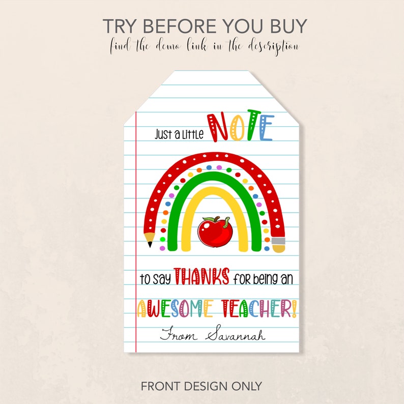 Editable End of School Year Teacher Appreciation Gift Tags - Etsy