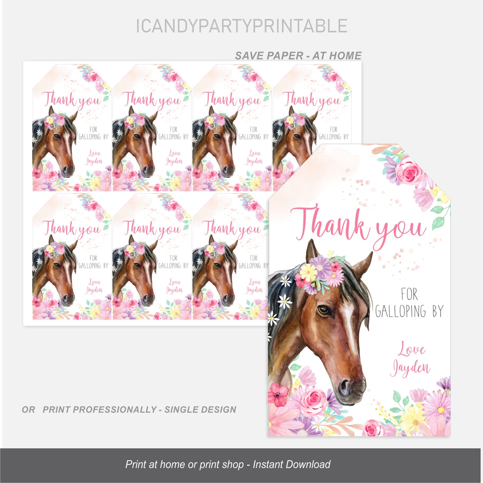Editable Horse Favor Tags, Horse Birthday Party Tags, Thank You Tags ...