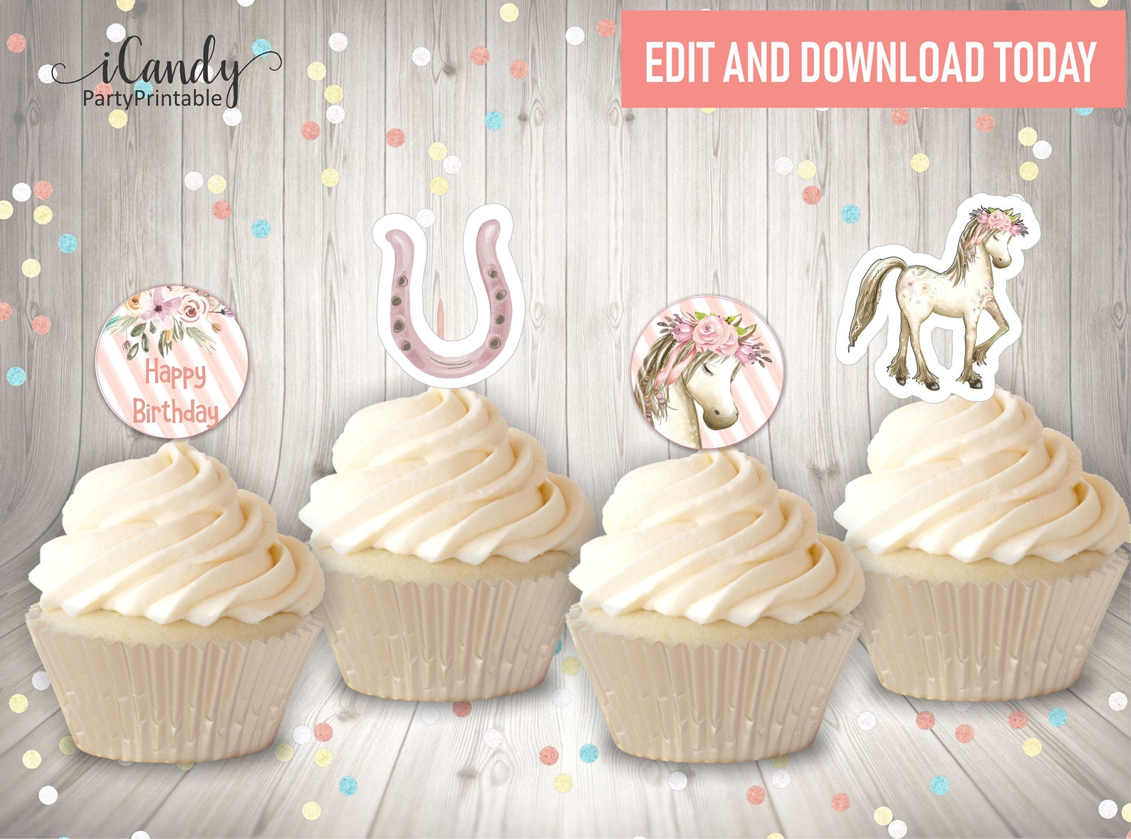 Cupcake Toppers Horse Party Tags 2 Circle Toppers - Etsy