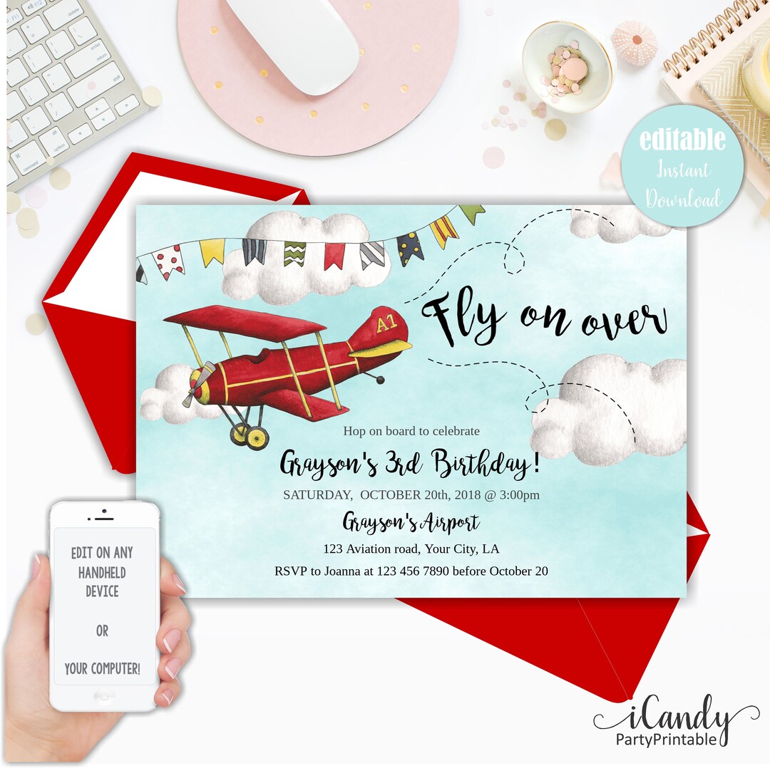Airplane Invitation Airplane Party Invitation Template - Etsy