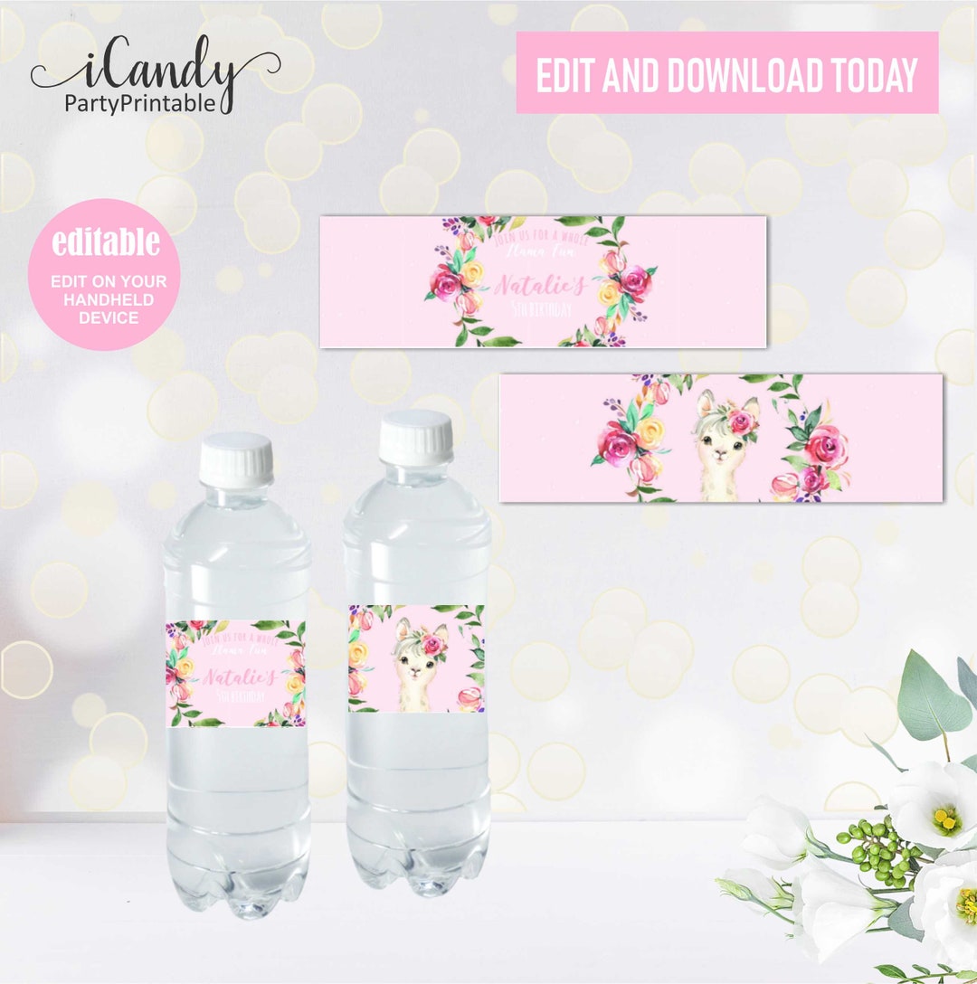 Llama, Water Bottle Labels, Printable Labels, Editable, Instant ...