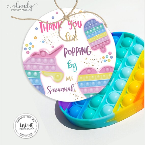 Pop it Party Thank You Tags, Fidget Party Favor Tags, Favor Tags ...