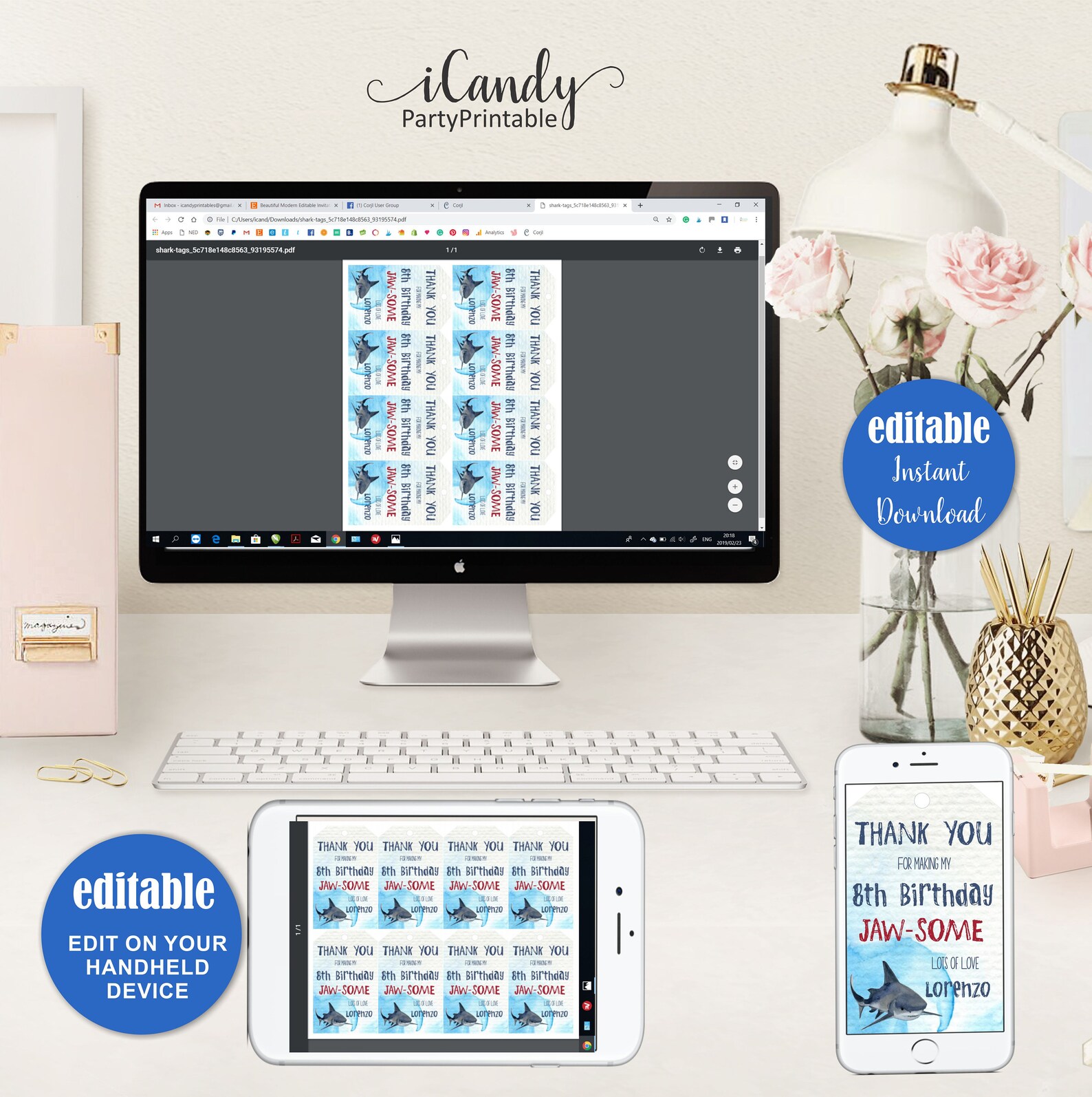 Shark Thank You Tag Shark Party Favor Tags Thank You Tags | Etsy