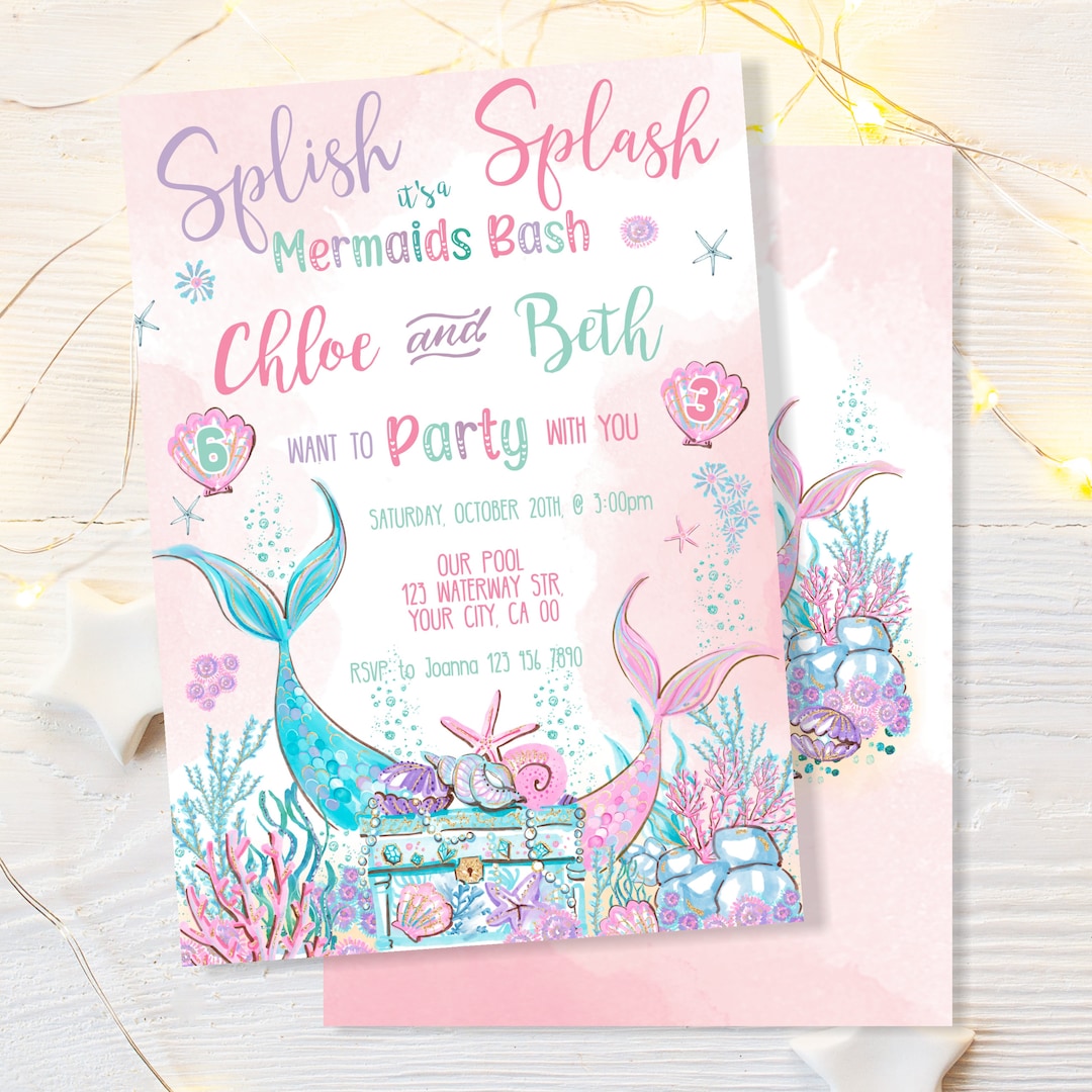 Mermaid Birthday Invitation, Splish Splash It's a Mermaids Bash for ...
