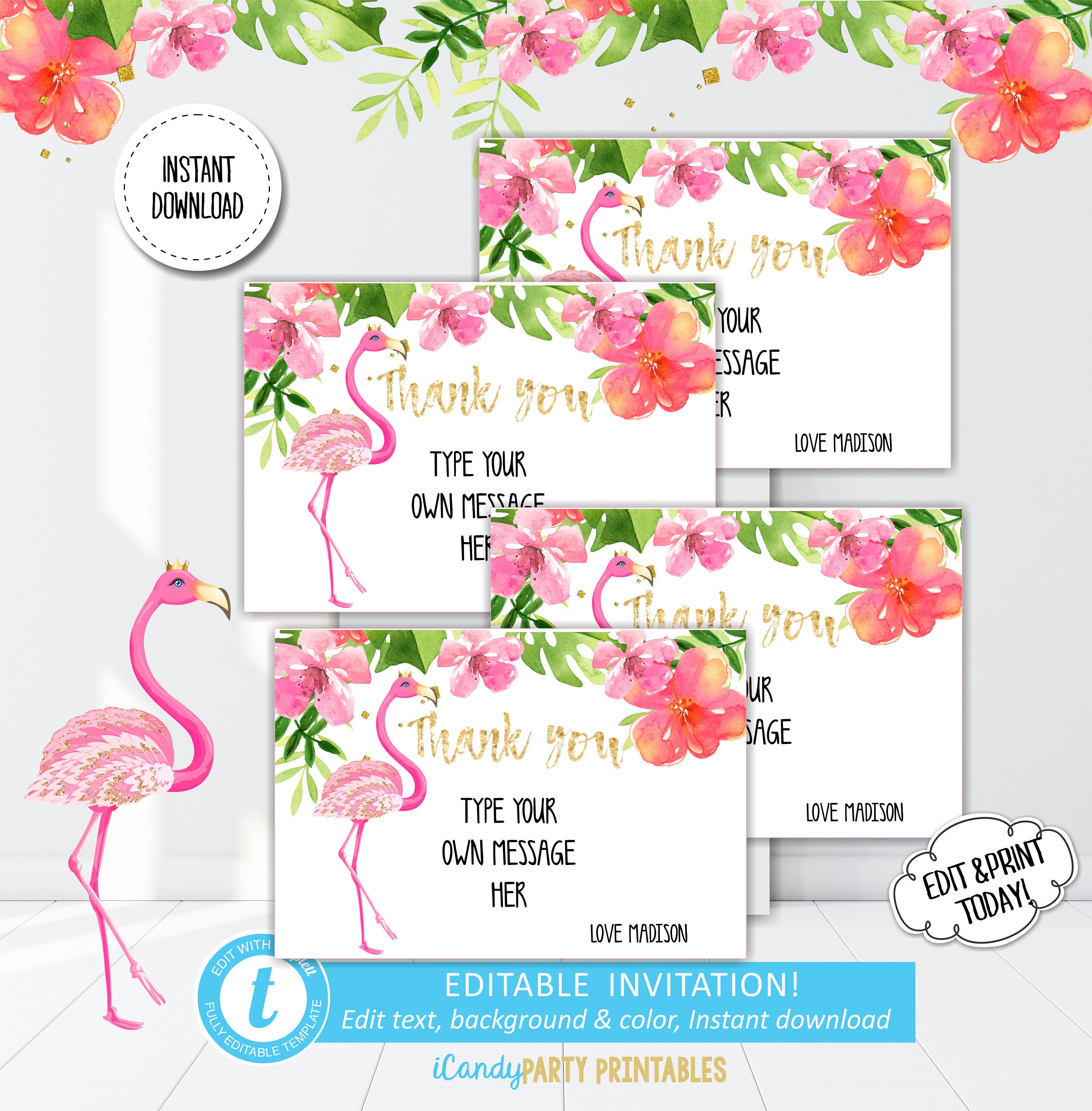 Flamingo Thank You Cards Flamingo Note Cards Thank You | Etsy