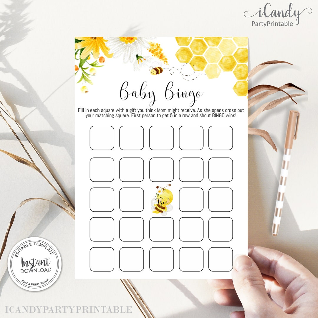 Bee Baby Shower Bingo Game Baby Shower Games Bumble Bee Baby - Etsy