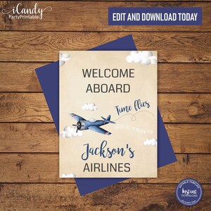 Airplane Party Welcome Sign, Airplane Boy Birthday Welcome Sign ...