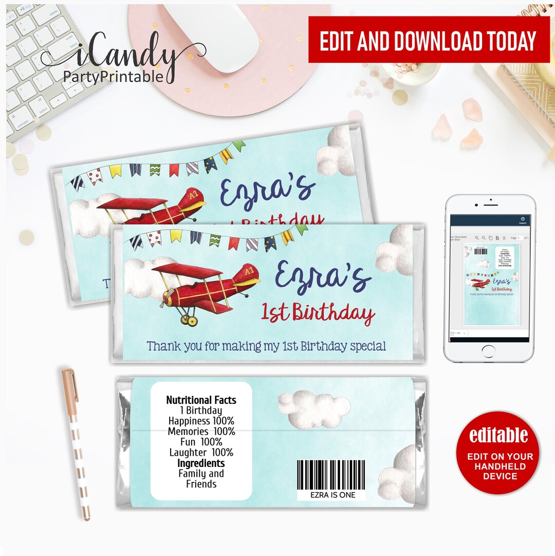 Airplane Chocolate Bar Wrapper Template, Editable Chocolate Wrapper ...