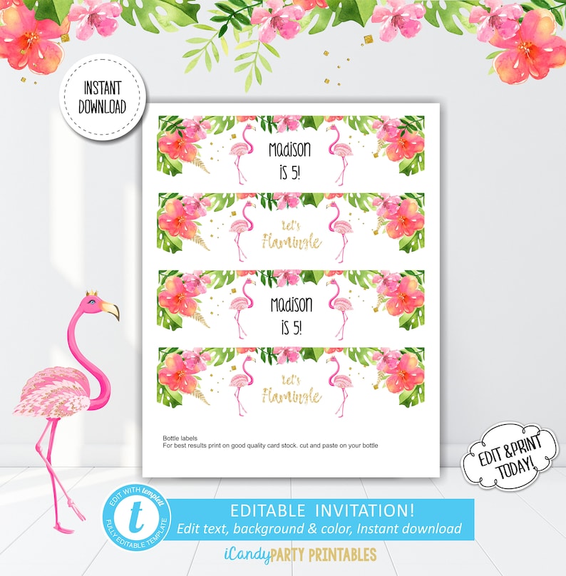 Flamingo Bottle Labels Flamingo Printable Labels Pink - Etsy