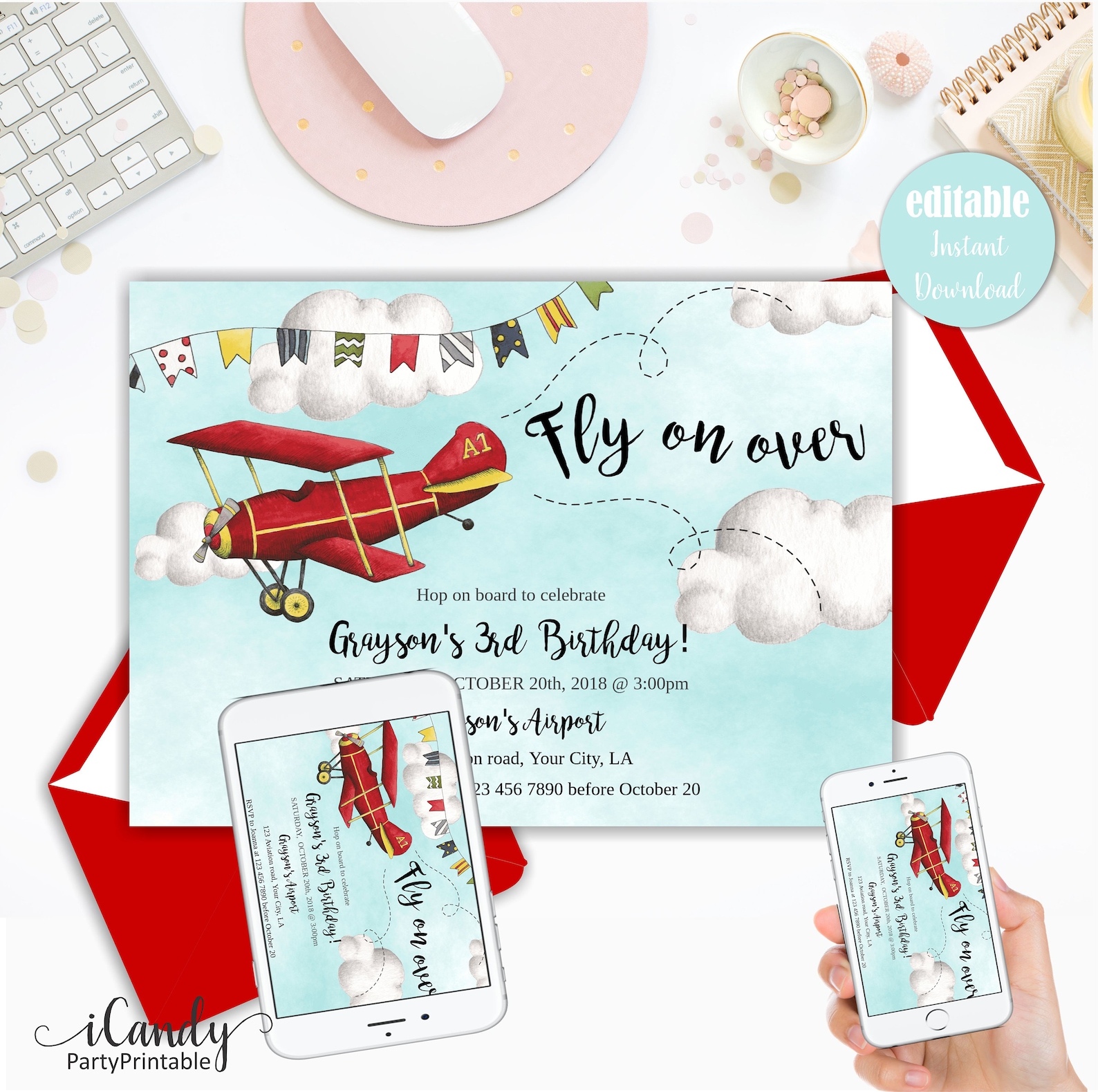 Airplane Invitation Airplane Party Invitation Template | Etsy