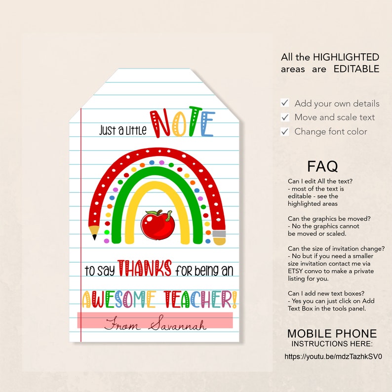 Editable End of School Year Teacher Appreciation Gift Tags - Etsy