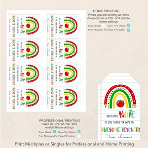 Editable Teacher Appreciation Gift Tags for the End of Year, Rainbow ...