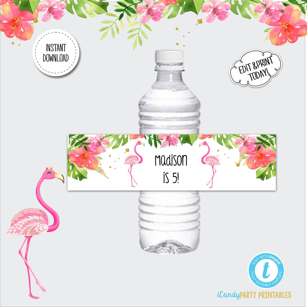 Flamingo Bottle Labels, Flamingo Printable Labels, Pink Flamingo Labels ...