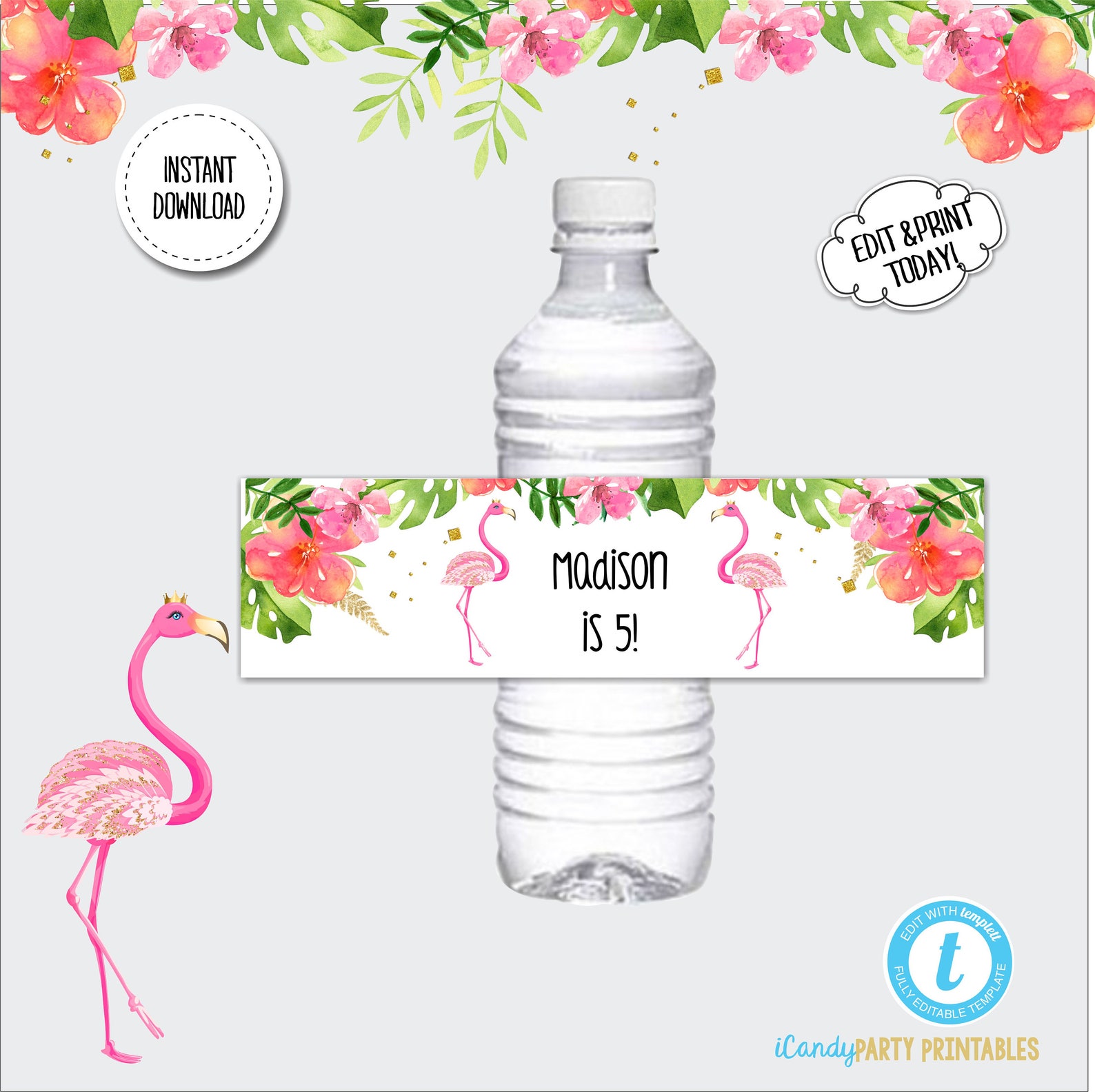 Flamingo Bottle Labels Flamingo Printable Labels Pink - Etsy