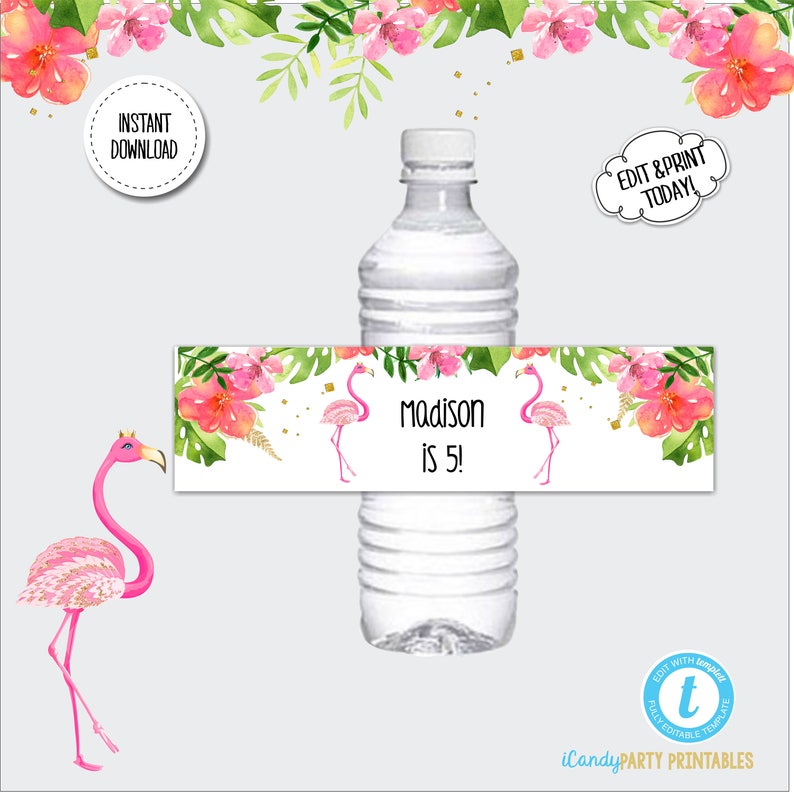 Flamingo Bottle Labels Flamingo Printable Labels Pink - Etsy
