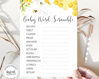 Bumble Bee Baby Shower Word Scramble Game Mommy to Bee Printable ...