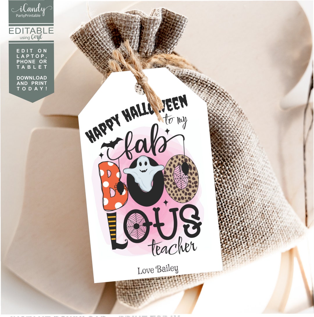 Printable Halloween Favor Tags, Fab-boo-lous Teachers Tag, Trick or ...