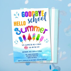 Goodbye School Hello Summer Pool Party Invitation, End of School Party ...