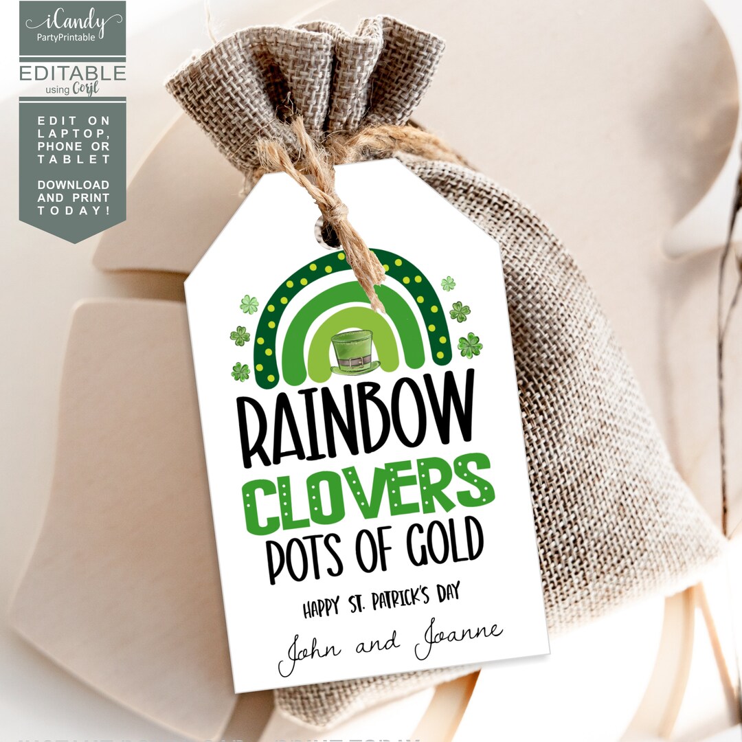 St Patricks Day Gift Tag, Editable St Patricks Day Tag, Four Leaf ...