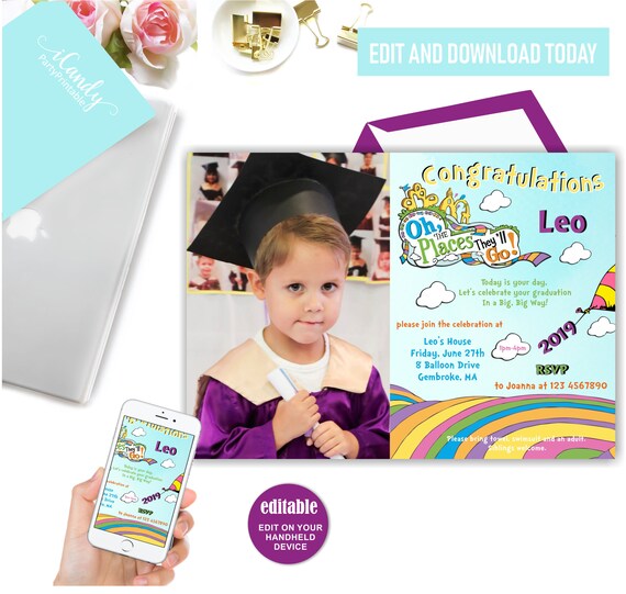 Kindergarten Graduation Invitation, Preschool Graduation, Editable and ...