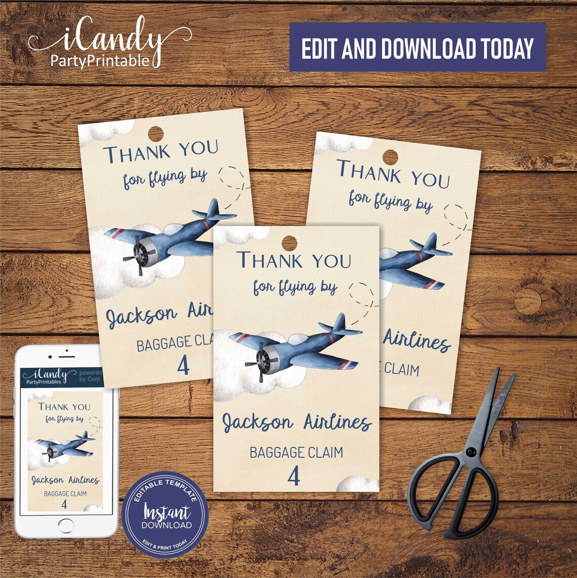 Airplane Favor Tags Favor Bag Tags Airplane Party Editable | Etsy