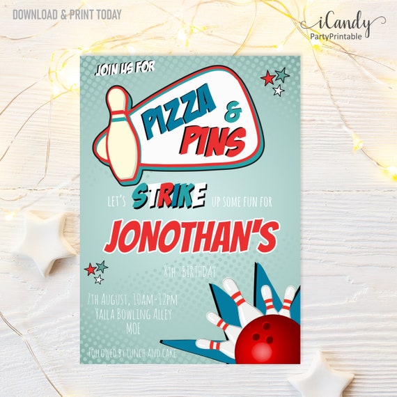 Bowling Birthday Invitation, Let's Strike Up Some Fun, Ten Pin Bowling ...