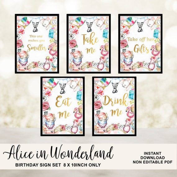 Alice in Wonderland Party Sign, Drink Me Eat Me Sign, Alice in ...
