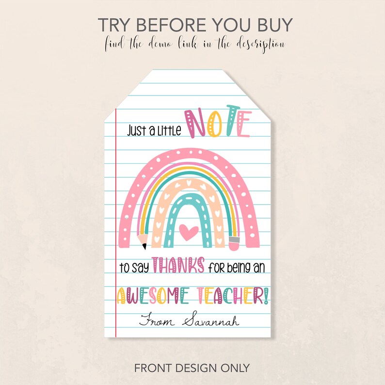 Editable Teacher Appreciation Gift Tags End of School Year - Etsy