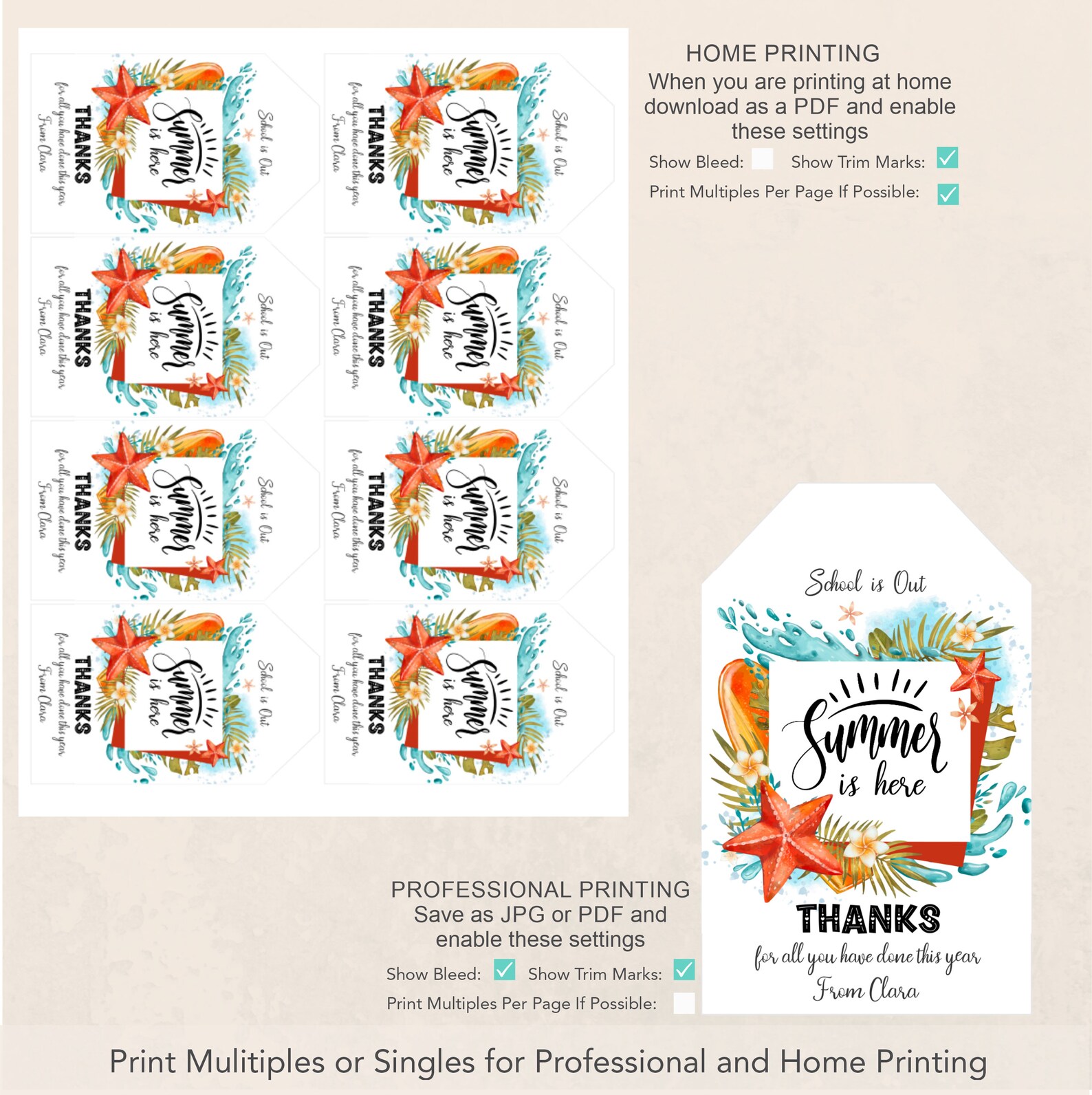 Summer Teacher Appreciation Gift Tag Template Summer is Here - Etsy