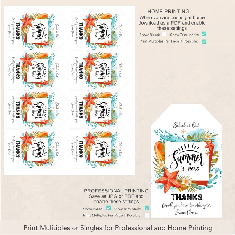 Summer Teacher Appreciation Gift Tag Template Summer is Here - Etsy