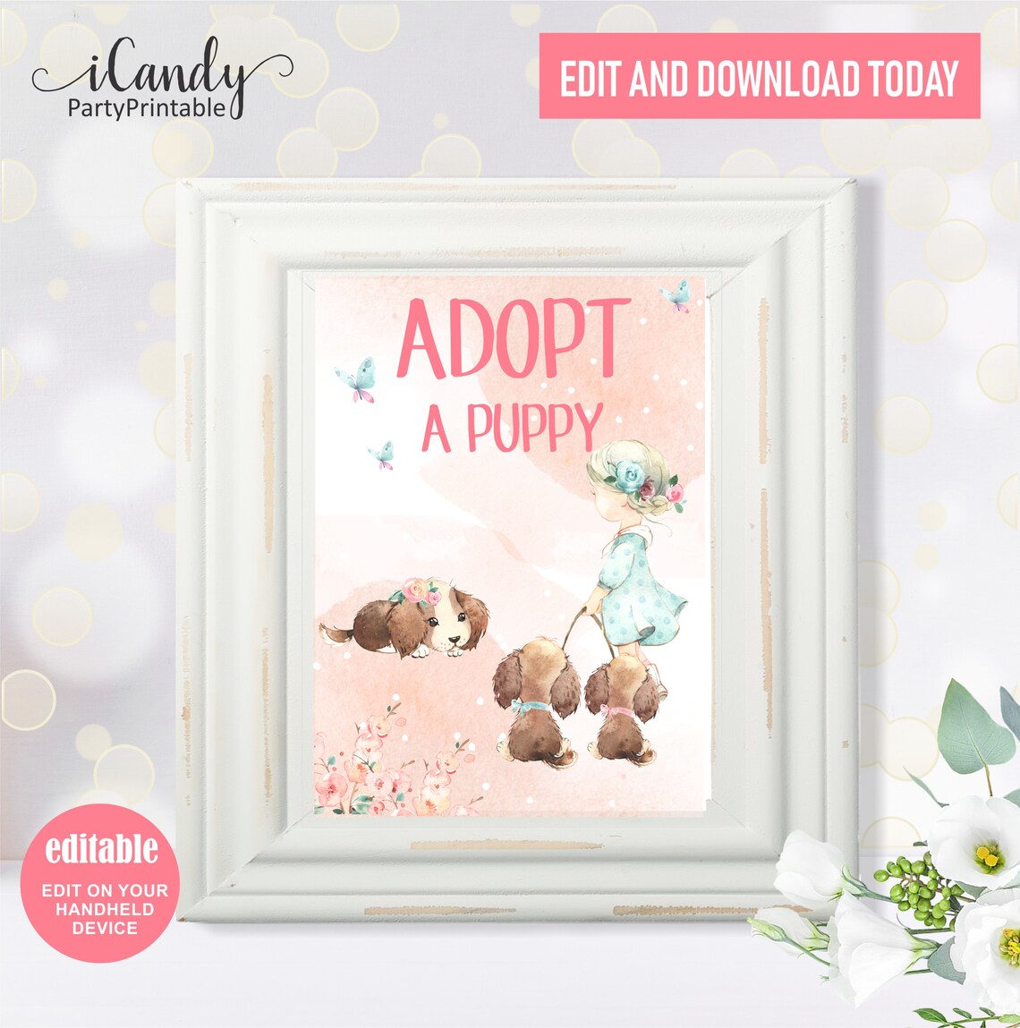 Adopt A Puppy Sign Printable Dog Birthday Party Puppy - Etsy