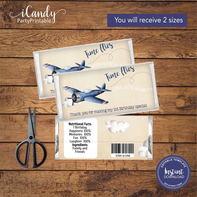 Airplane Chocolate Bar Wrapper Template Editable Candy Bar - Etsy